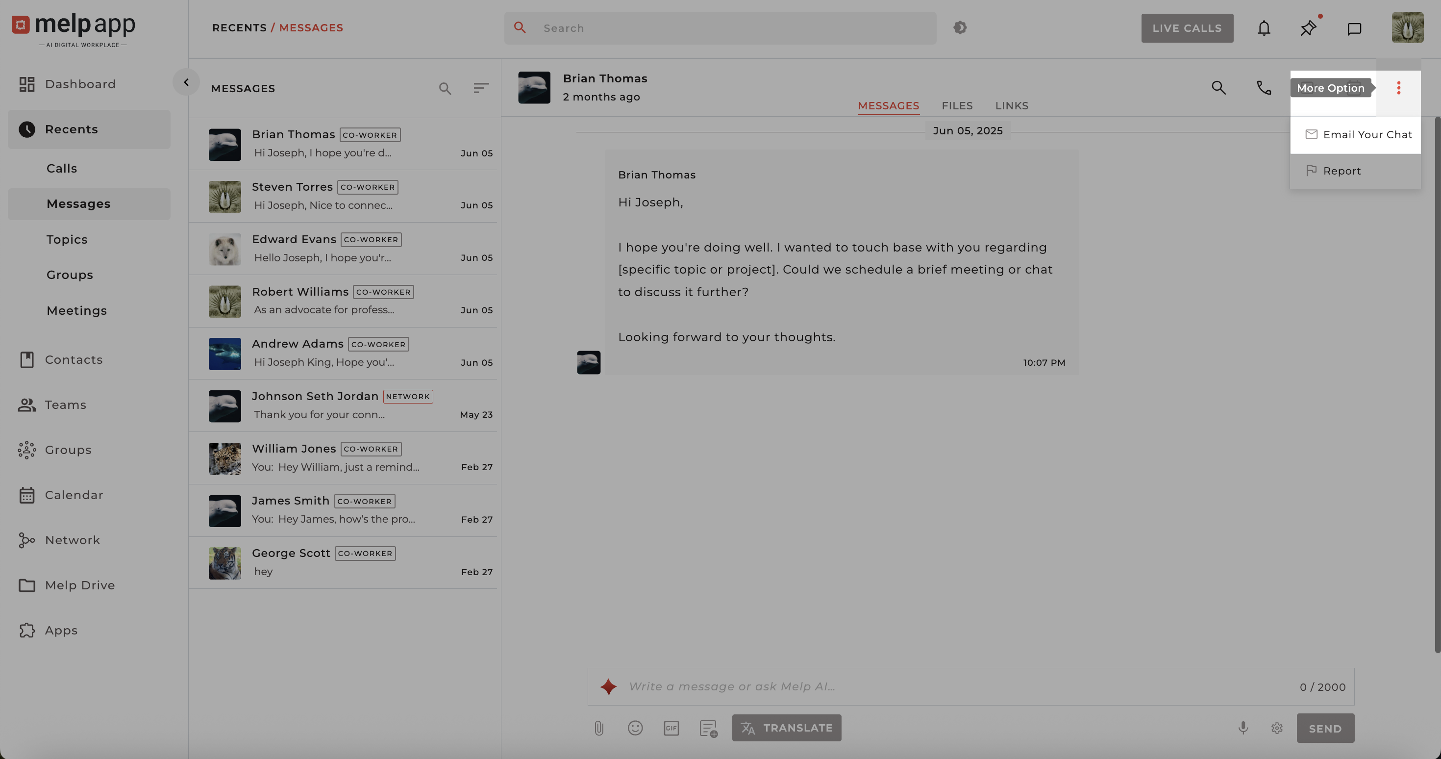 Email Your Chat - MelpApp Documents